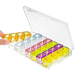 Tosnail 12 Pack 28 Grids Plastic Craft Organizer Case, Diamond Storage Box Containers with 588 Pieces Stickers - Great for Sewing, Crafting, Beading, Nail Art Rhinestones, Jewelry, Embroidery