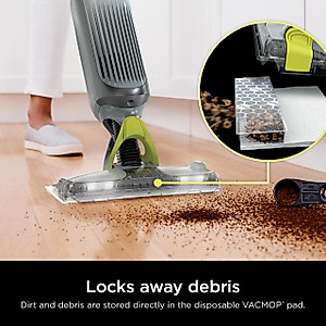 Shark VM252 VACMOP Pro Cordless Hard Floor Vacuum Mop with LED Headlights, 4 Disposable Pads & 12 oz. Cleaning Solution, Charcoal Gray