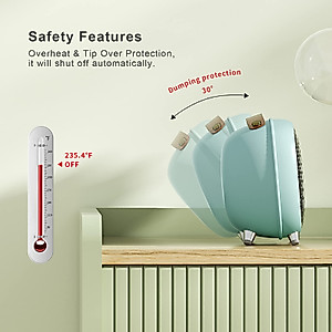 Vteilas Portable Electric Space Heater 800W/400W/Natural Wind, PTC Fast Heating Small Space Heater with Tip-over and Overheat Protection for Bedroom, Office, Room, Desk and Indoor Use (Green)