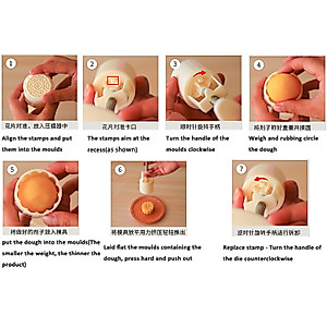 MooncakeMoulds 125g/75g, Mid-Autumn Festival Hand-Pressure MoonCakeMoulds, DIY Hand Press Cookie Stamps Pastry Tool. (4pcs 125g square + 6pcs roundpcs 75g)…
