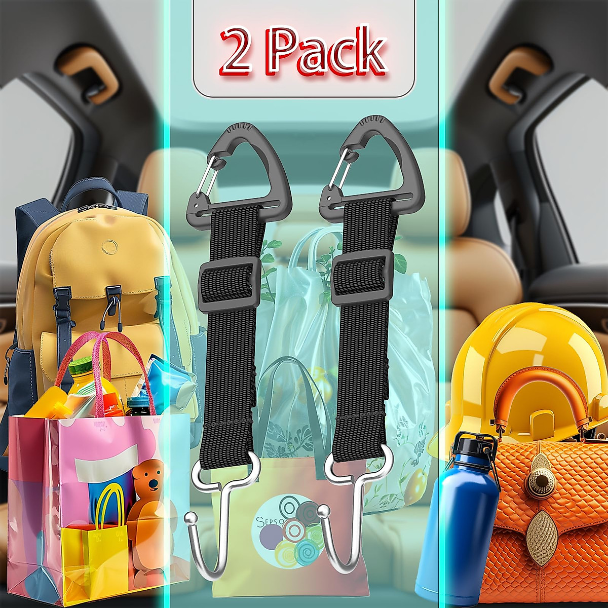QUIDAOSO Car Purse Holder Hook, Car Seat Headrest Hooks for Purses and Bags Cute, Metal Adjustable Hidden Hooks for Handbag, Hanger Storage Organizer, Heavy Duty 100 lbs. (P1)