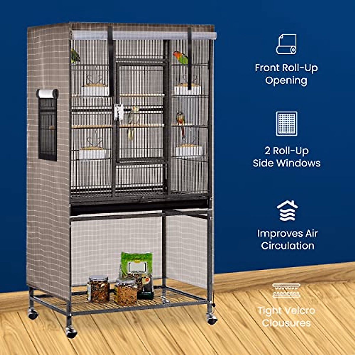 KNUTI Universal Bird Cage Cover Good Night Blackout 51" x 38" x 23.5" Inch Thin Lightweight Breathable Small Animal Cages Cover Pet Removable Durable Protector (Beige)