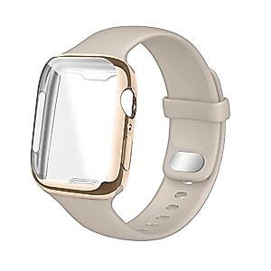 NUKELOLO Sport Band Compatible for Apple Watch Band 45mm 44mm 42mm 41mm 40mm 38mm with Screen Protector Case, Men Women Soft Silicone Strap for iWatch Series 7 6 5 4 3 2 1 SE(40mm-Stone)