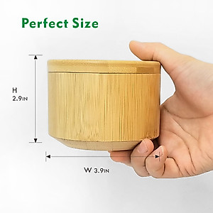ThougrLyh Bamboo Salt Cellar Box Container Bowl with Lid and Spoon Kitchen Spice Cellars Salt Holder Saver Jar with Swivel Magnetic Lid to Storage Salt Pepper Seasonings