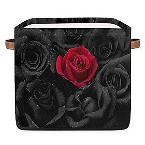 13x13x13 Storage Cube Bins Black Roses Red Rose Storage Cubes 13 inch Collapsible Storage Bins Cubby Storage Baskets for Organizing Shelf Cabinet Bookcase Boxes