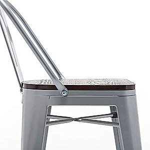 Andeworld Metal Bar Stools Counter Height Stools Dining Chairs High Back Industrial Barstools Set of 4 (30inch,Silver)