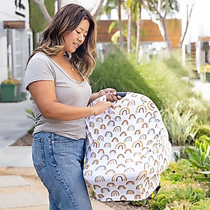 J.L. Childress 4-in-1 Car Seat Cover for Babies - Multi-Use, Stretchy Car Seat Canopy and Privacy Cover - Breastfeeding Nursing Cover - Gender Neutral Baby Shower Gift - Spice Rainbow