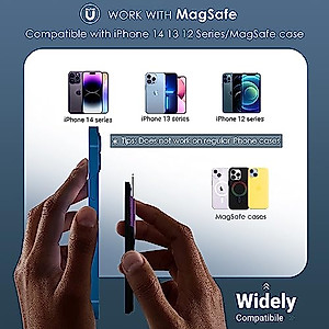 Upgraded 2 in 1 MagSafe Wallet for Apple iPhone 14/13/12 Series, Fits 5+ Cards and Cash, Magnetic Card Wallet Holder with Phone Grip, Stretchy iPhone Mag Safe Wallet for Maximum Flexibility Purple