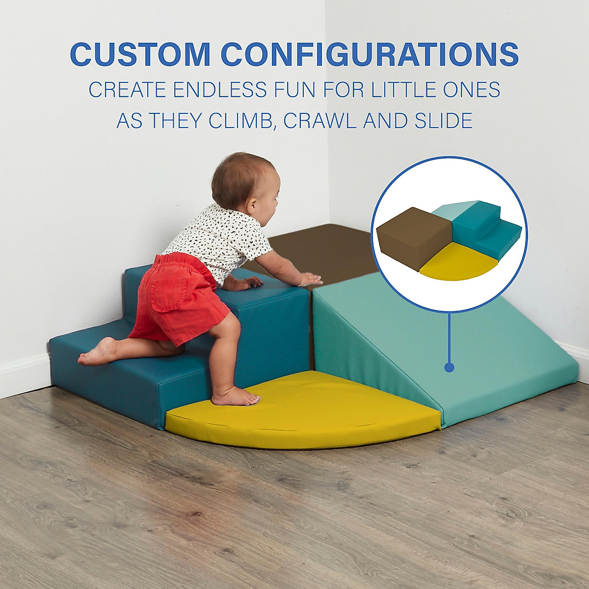SoftScape Toddler Playtime Corner Climber, Indoor Active Play Structure for Toddlers and Kids, Safe Soft Foam for Crawling and Sliding (4-Piece Set) - Earthtone/Contemporary, 11619-ETCT