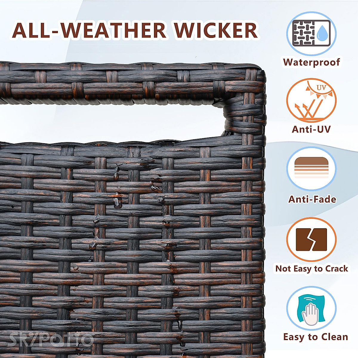 Skypatio Oversized Indoor & Outdoor Wicker Recliner, Adjustable All-Weather Wicker Patio Reclining Chair, Aluminum Patio Rattan Armchair with Thick Cushion