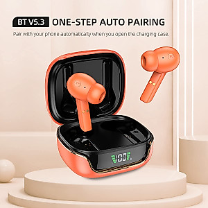 IDOERLEETEK Bluetooth Headphones Bluetooth Earbuds V5.3 Ture Wireless Earbuds, IPX7 Waterproof, 35 Hours Long Playtime Compatible with iPhone and Android (Orange)
