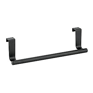 mDesign Metal Over Kitchen Cabinet Door Towel Bar Holder for Hand, Dish, and Tea Towel Rack - Over the Door Towel Bar - Hang Inside or Outside Doors - Kitchen Organizer - Omni Collection - Matte Black