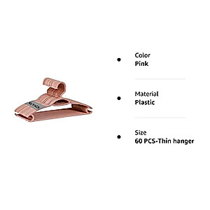 Plastic Clothes Hangers,60 Pack No Shoulder Bumps Suit Hangers Ultra Slim Space Saving Sturdy Durable Non-Slip Hangers for Sweaters,Coat,Jackets,Pants,Shirts,Dresses,Pink