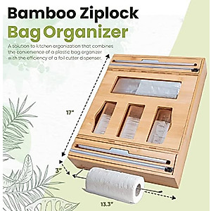 Jema Pearl Ziplock Bag Organizer Aluminum Foil and Plastic Wrap Dispenser with Cutter, 6 In 1 Baggie Organizer for Drawer Bundle with Paper Towel Holder