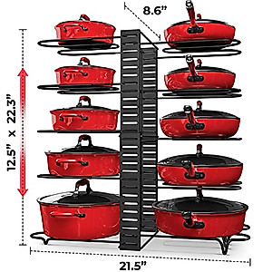 STORLUX Pots and Pans Organizer : Rack for under Cabinet, Expandable Pot Lid Kitchen Cabinet Organizer Holder with 10 Adjustable Compartment, for Cutting Board, Cast-iron Pan, Heavy Cookware