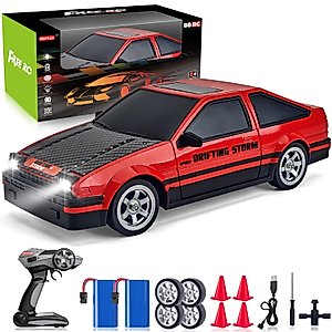 Remote Control Car RC Drift Car 1:16 Scale 4WD RC Car with LED Lights 2.4GHz 30km/h Hard Shell RTR High Speed Drift Racing Sport Toy Car for Adults Boys Girls Kids Gift 2Pcs Rechargeable Batteries