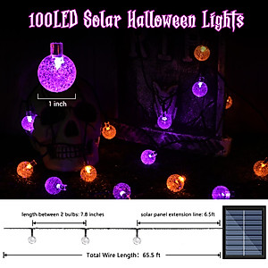 Lomotech Orange Purple Solar Halloween Lights, 72FT 100 LED Halloween Globe Lights, 8 Modes Waterproof Halloween Lights for Halloween Decoration