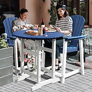 YUSSJI Tall Adirondack Chairs Patio Bar Tables Set of 5 Weather Resistant HDPE 35" Round Outdoor Bar Adirondack Barstools Plastic Height Table Pub, for Garden, Backyard, Yard, Pool, Fire, Pit