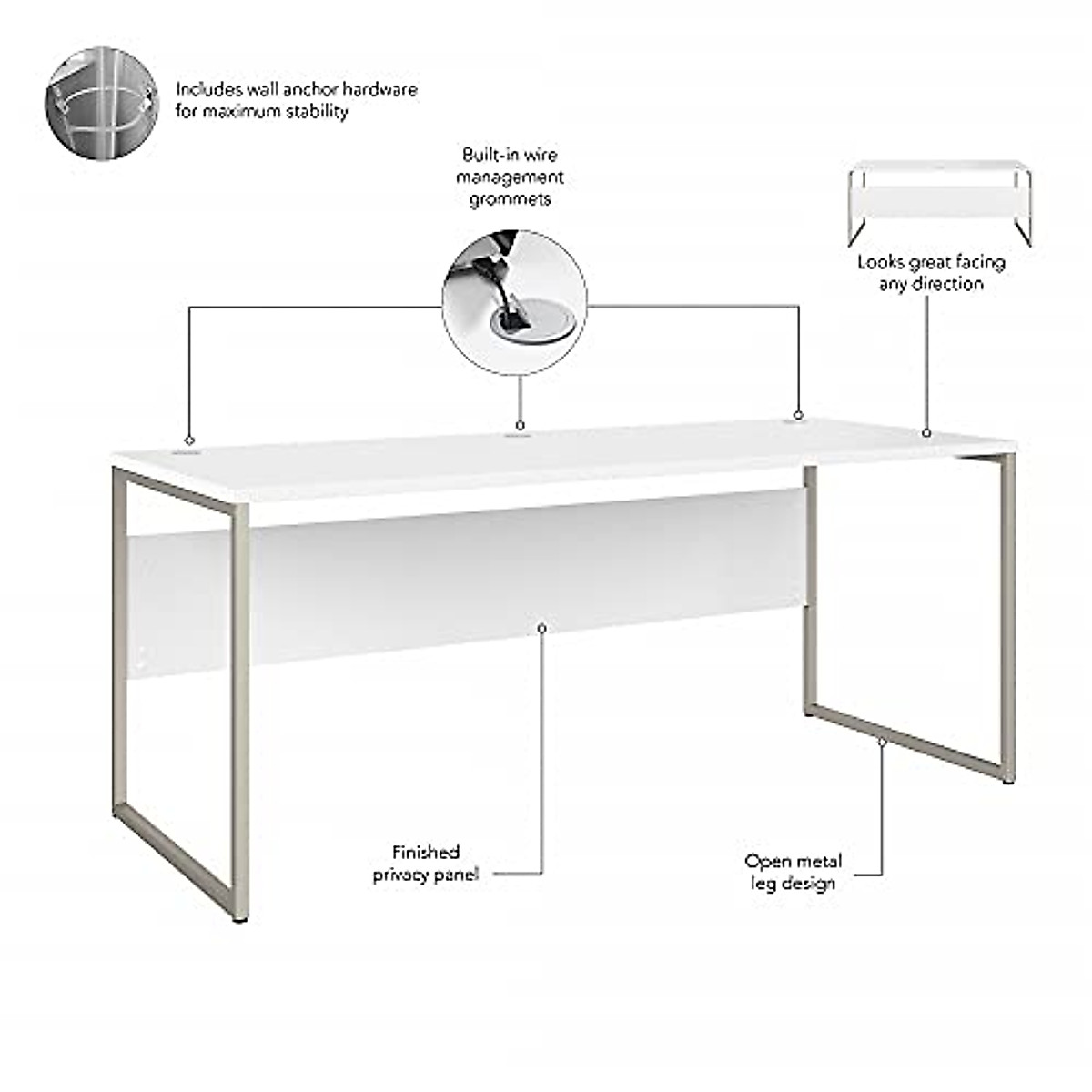 Bush Business Furniture Office Table with Open Metal Leg Design and Privacy Panel | Hybrid Large Computer Desk for Home Office | 72Wx30Lx30H