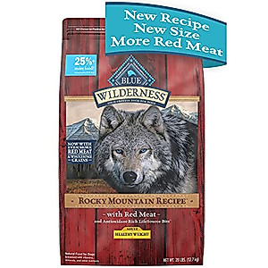 Blue Buffalo Wilderness Rocky Mountain Recipe High Protein Healthy Weight Natural Adult Dry Dog Food, Red Meat with Grain 28 lb Bag