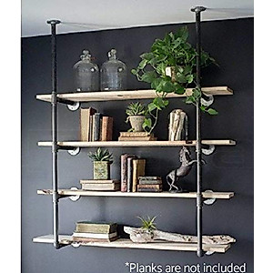 WGX Design For You Industrial Retro Wall Mount Iron Pipe Shelf Hung Bracket DIY Storage Shelving Bookshelf (2 Pcs 4Tier Hardware only)