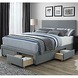 DG Casa Kelly Panel Bed Frame with Storage Drawers and Upholstered Headboard, Queen Size in Grey Linen Style Fabric