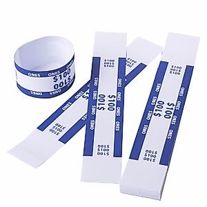 Money Bands - 400 Pack Currency Straps - Vibrant Colors Coded Bank Standard Money Wrappers with Self Sealing - 10 Different Denominations Including Blank Money Straps 7.50 x 1.25 Inches (400 Pack)