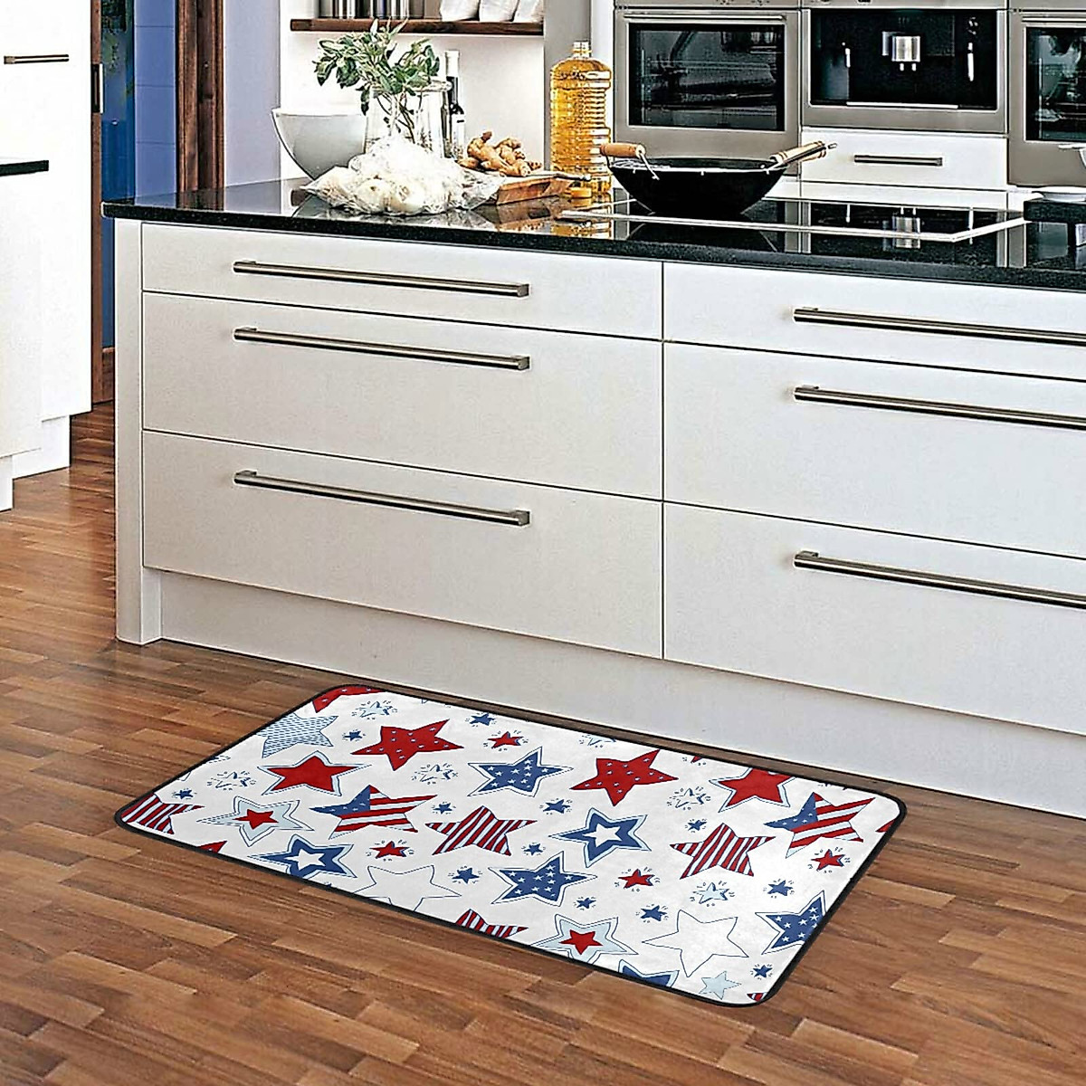 SLHKPNS 4th of July Patriotic Kitchen Rugs,American Flag Rug Non-Slip Kitchen Mat Comfort Runner Doormat 39x20 Inch Soft Floor Mat for Home Decor