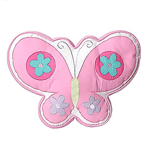 Cozy Line Home Fashions Floral Garden Blooms 18”x12”x3” Novelty Butterfly Shaped Set of 1 Decor Throw Pillow, Pink, Purple, Green, White, Multi-Color