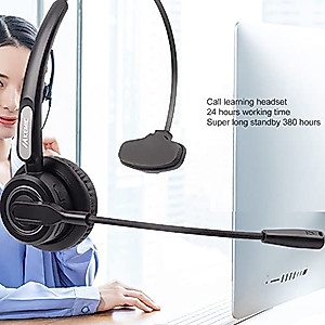 Dilwe Single Ear USB Headset, Monaural Headphone with Microphone, Bluetooth Noise Canceling Headset, On Ear Wireless Call Center Headset for Office Home Business