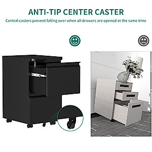 YITAHOME 2-Drawer Vertical File Cabinet with Lock, 20” Deep Mobile Metal Filing Cabinet for Legal/Letter Size, Pre-Built Office Storage File Cabinet Except Wheels Under Desk - Black