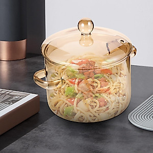 GANAZONO Nonstick Cookware Glass Cooking Saucepan Glass Cooking Pot Soup Pot Stew Pan with Lid and Double Ear Noodle Bowl Korean Ramen Pot Glass Cookware 1500ML Glass Stovetop Pot Oven Pans