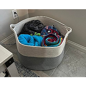 Design XXXLarge 84L Cotton Rope Basket, 22" x 14" Woven Baby Laundry Blanket Basket,Baby and Dog Toy Basket with Handle Storage, Comforter Cushions Thread Laundry Hamper