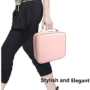 Bvser Travel Makeup Case, PU Leather Portable Organizer Makeup Train Case Makeup Bag Cosmetic Case with Adjustable Dividers for Cosmetics Makeup Brushes Women (Pink)