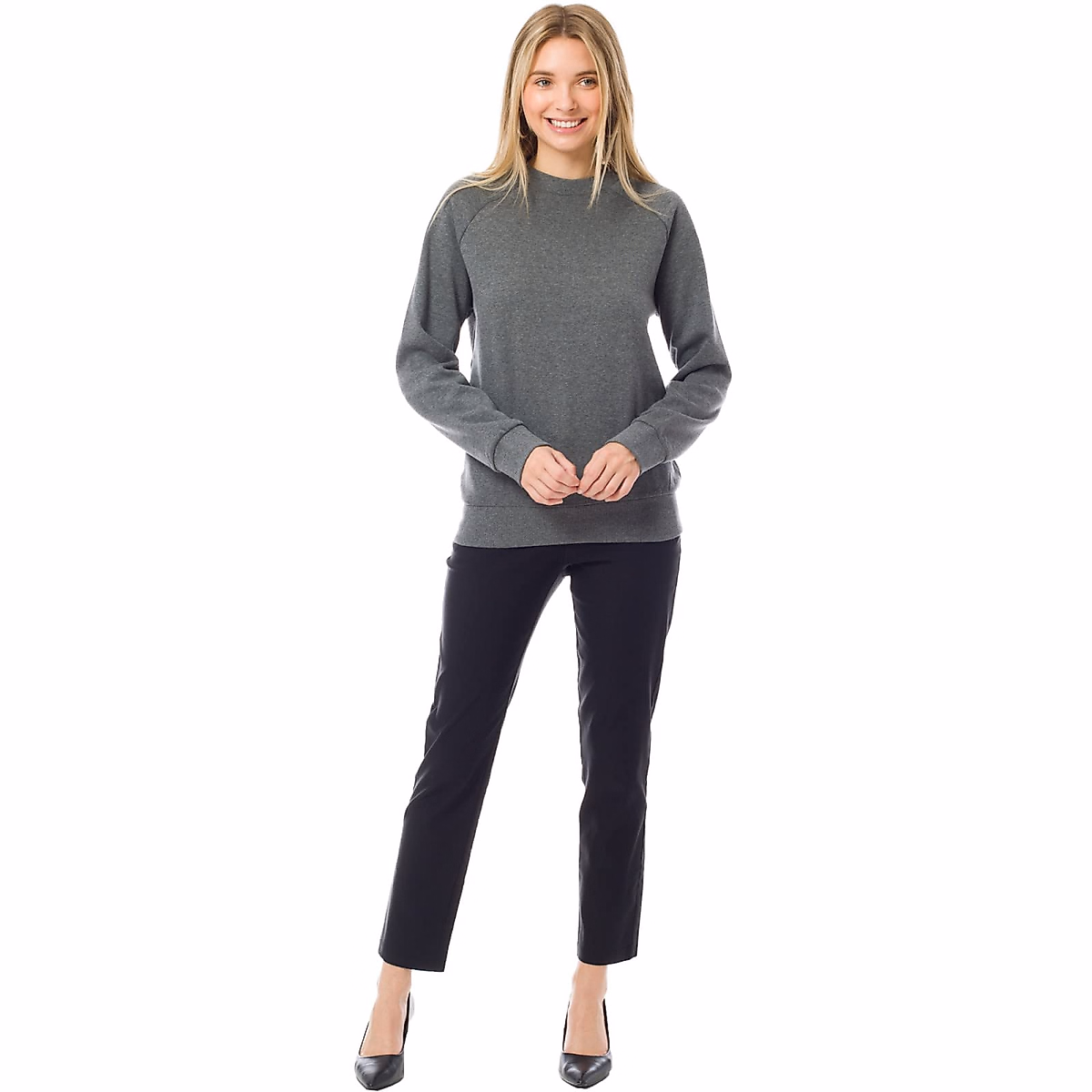 Design by Olivia Women's Basic Soft & Comfortable Pullover Fleece Crewneck Sweatshirt Fall Outfits Medium Grey S