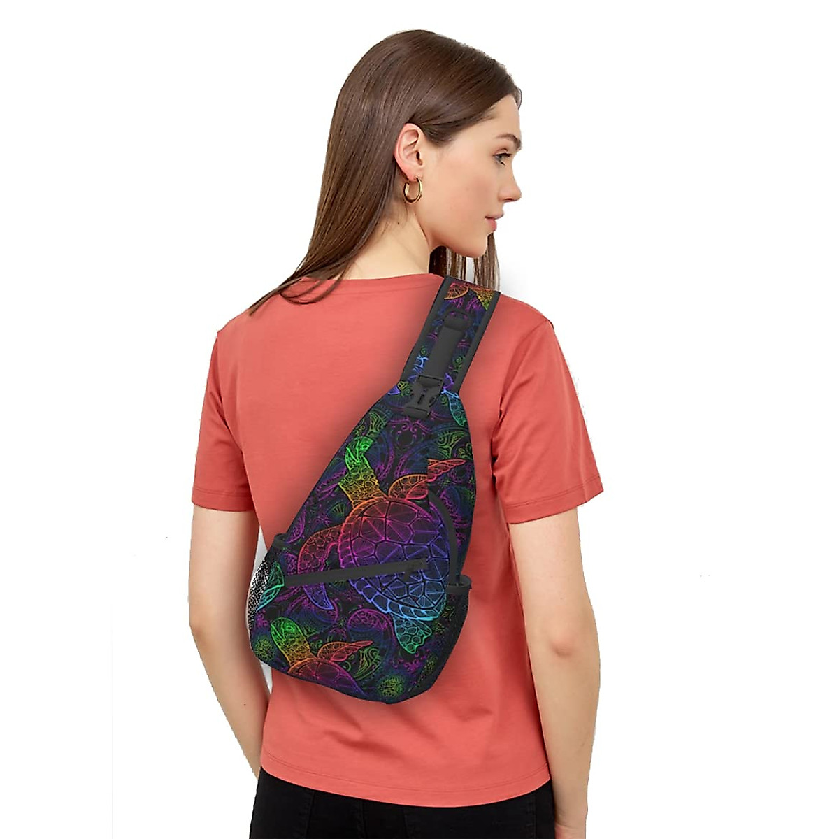 Boho Sea Turtle Mandala Sling Bag Rope Crossbody Shoulder Bags Fashion Chest Daypack For Men Women Hiking Travel Runner Biking Climbing