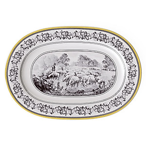 Villeroy & Boch Audun Ferme Oval Platter, 13.25 in, White/Gray/Yellow