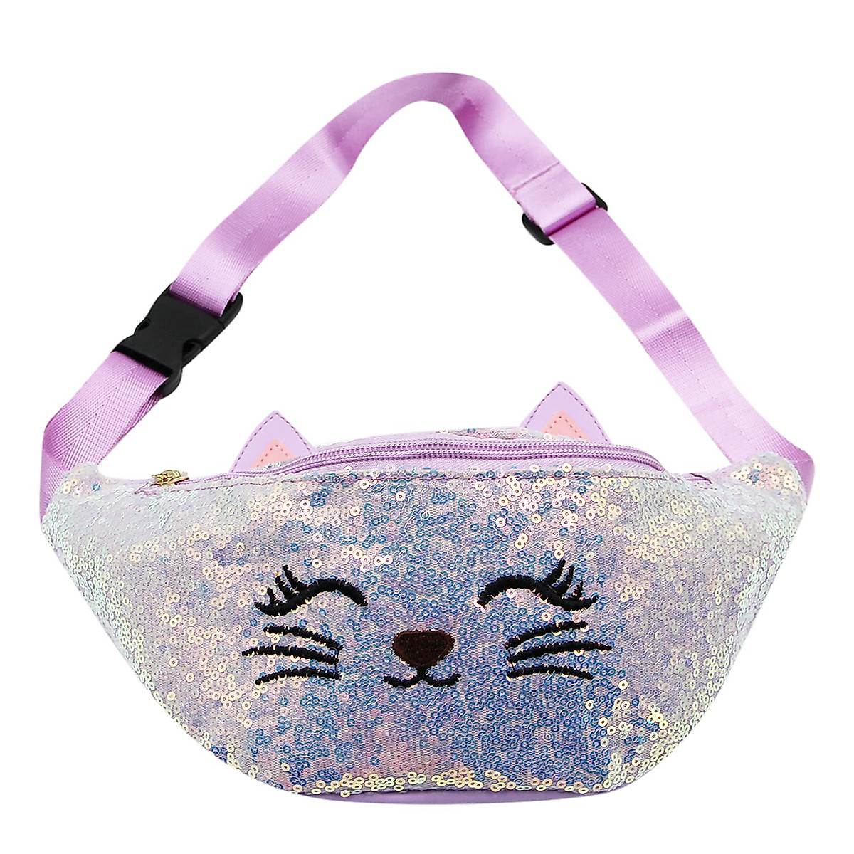 Waist Bag Glitter Sequin Girls Fanny Pack Adjustable Belt Cute Cat Sport Travel Bum Purse for Kids Teens