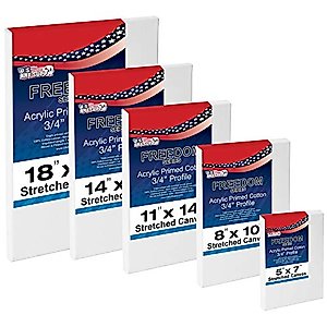 U.S. Art Supply Professional Quality Stretched Canvas, Pack of 5 Rectangular Sizes, 1 Each 5x7, 8x10, 11x14, 14x18, 18x24 Inches - 12-Ounce Primed, 3/4", 100% Cotton - Painting, Acrylic Pouring, Oil