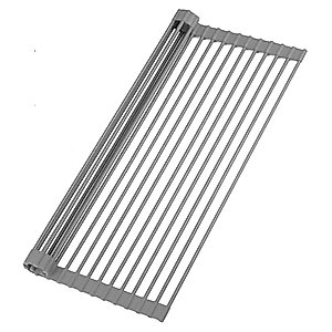Zulay Kitchen Extra Large Roll Up Dish Drying Rack- Heavy Duty Silicone Wrapped Steel Rods Over Sink Dish Drying Rack - Versatile Roll Up Sink Drying Rack & Trivet (Gray),20.5 inches x 13 inches