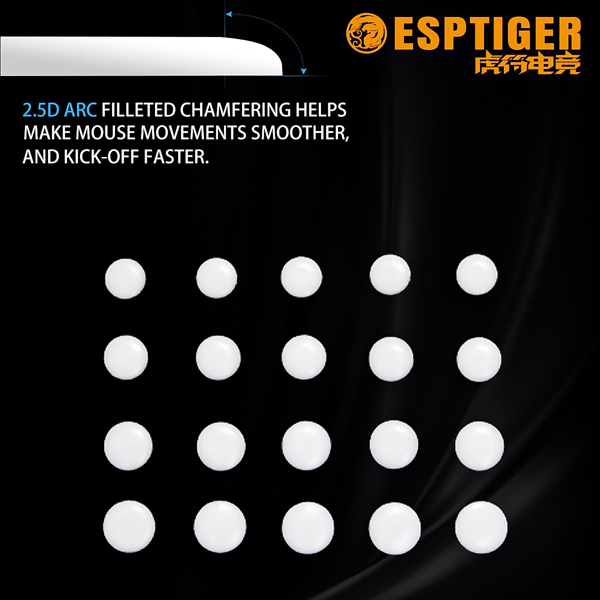 ESPTIGER Gaming Mouse Skates ICE - V2 Skates DIY Dots Universal All Models Replacement Mouse Feet 2.5D Edge Treatment Smooth PTFE Material 3M adhesive - White