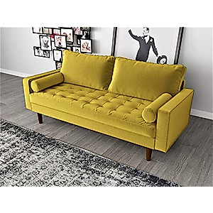 Container Furniture Direct Womble Modern Velvet Upholstered Living Room Diamond Tufted Chesterfield Sofa with Gleaming Nailheads, Textured Gold