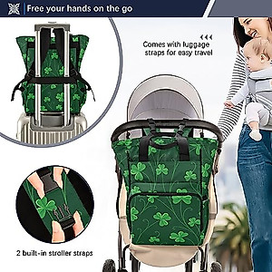Clover St Patricks Diaper Bag Backpack for Baby Boys Girls Multifunction Baby Essentials Travel Tote with Stroller Straps & Bottle Storage Baby Diaper Bag for Dads Moms Hiking Shopping Traveling