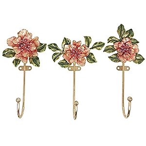 Tricune Vintage Flower Shaped Decorative Wall Hooks Rack Hangers for Hanging Clothes Coats Towels Keys Hats, 3 Pack Antique Metal Mounted Wall Hook