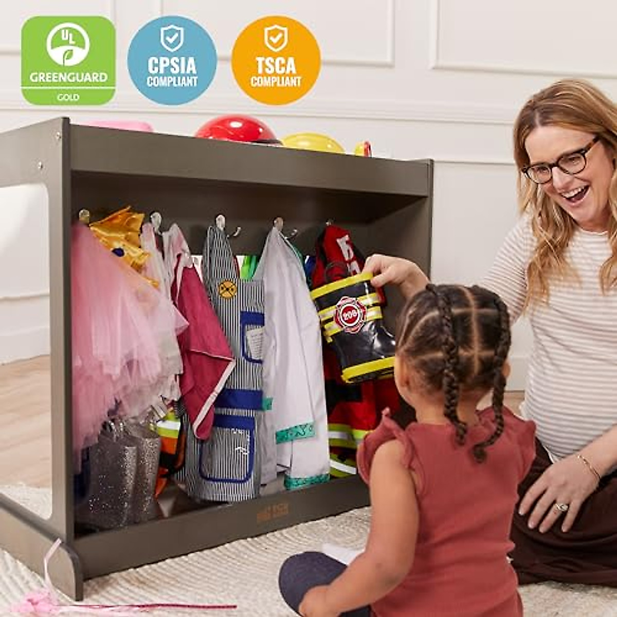 ECR4Kids Streamline Toddler Dress-Up Island, Costume Organizer, Grey Wash