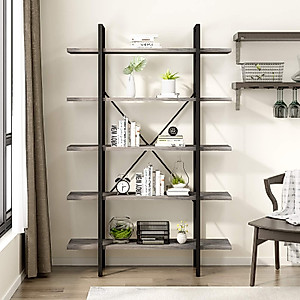 YITAHOME 5 Shelf Bookcase, Classically Rustic Gray Bookshelf, Book Rack, Storage Rack Shelves in Living Room/Home/Office, Books Holder Organizer for Books/Movies, Grey Oak