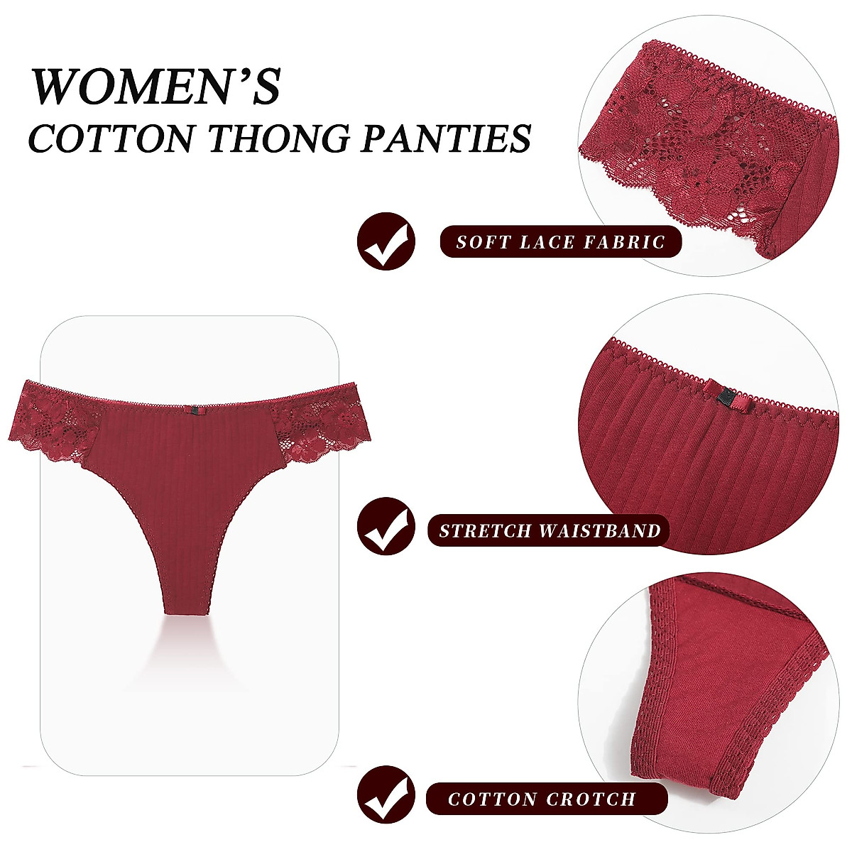 LEVAO 6 Pack G-String Thongs for Women, Cotton Panties Stretch T-back Tangas Low Rise Hipster Underwear,XL