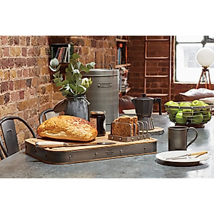 KitchenCraft Industrial Kitchen Vintage-Style Metal/Wooden Fruit Bowl, 28 x 12 cm (11" x 5") - Grey