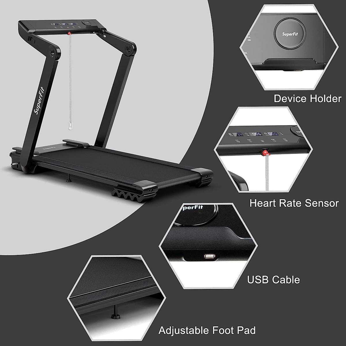 GYMAX Folding Treadmill, 4HP Running Machine with LED Touch Screen, Smart APP Connection, Free Installation Fitness Workout Treadmill for Home Gym