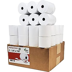 (50 Rolls) 2 1/4 x 150 ft White Adding Machine Tape Paper Rolls Premium One Ply Register / Adding Machine / Calculator Paper Rolls Printing Calculator 10 Key